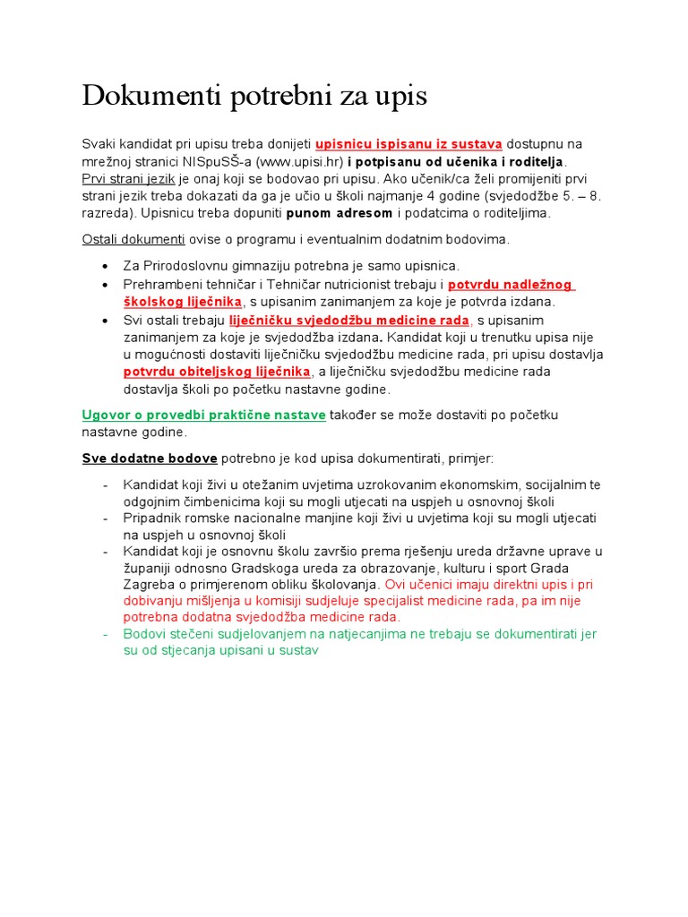 Dokumenti Potrebni Za Upis | PDF