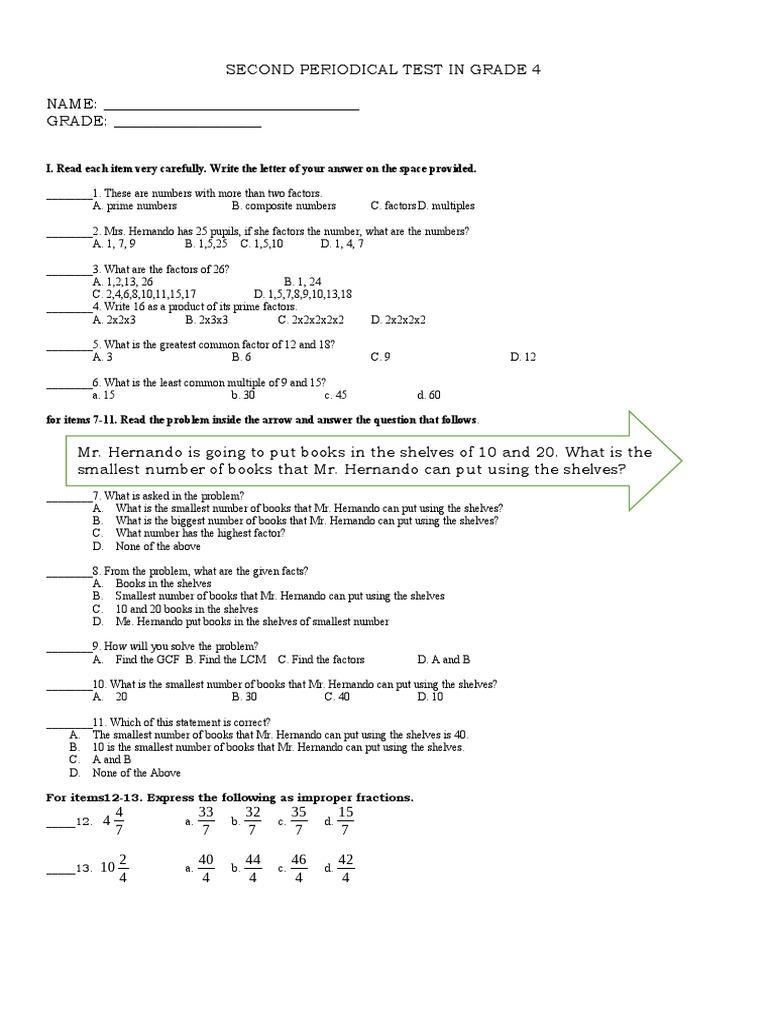 Grade 4 Math Second Periodical Test | PDF | Mathematics | Mathematical ...