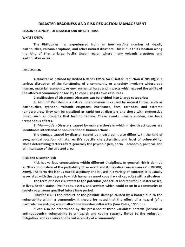 Disaster Readiness and Risk Reduction Management | PDF | Natural ...