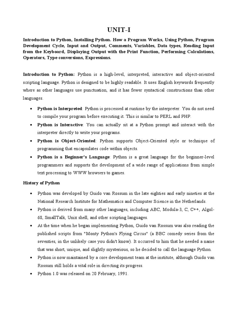 Python Notes Unit 1 and 2 | PDF | Control Flow | Boolean Data Type