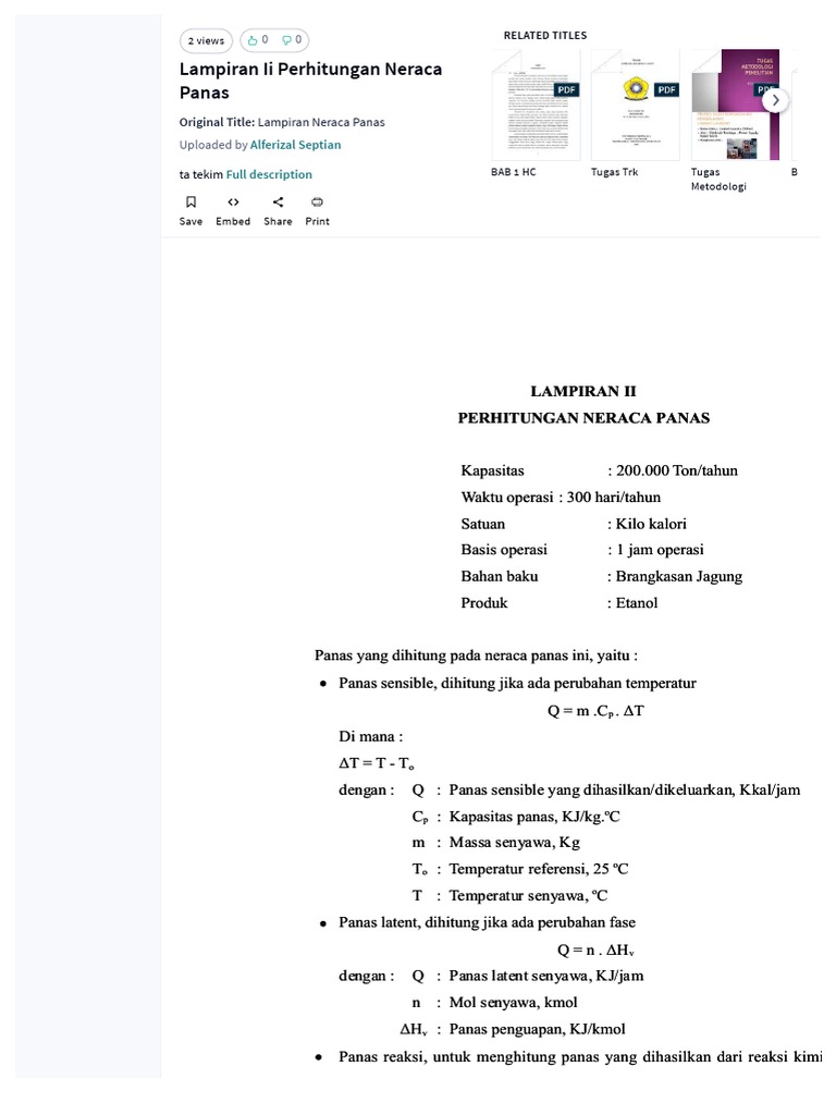 Perhitungan Neraca Panas Detail | PDF