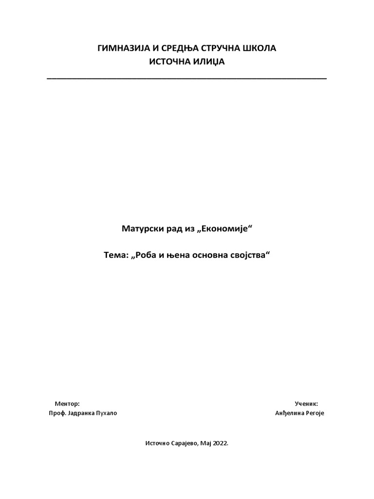 Матурски рад - Roba | PDF