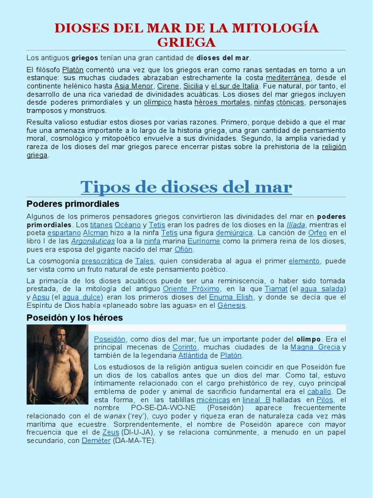 Dioses del Mar en la Mitología Griega | PDF | Deidades griegas ...