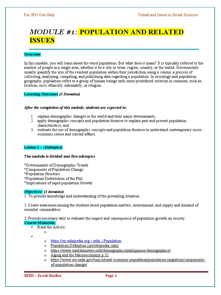 SSC C206 - Module One (Aboguin, Brian) | PDF | Demography | Population