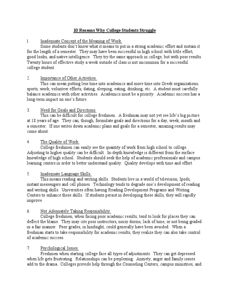 10 Reasons Why College Students Struggle | PDF | Psychology ... 10 Reasons Why College Students Struggle | PDF | Psychology ...