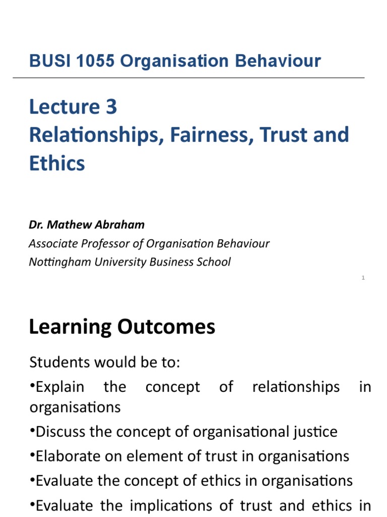 Lecture 3 Relationship, Fairness, Trust and Ethics | PDF | Social ...