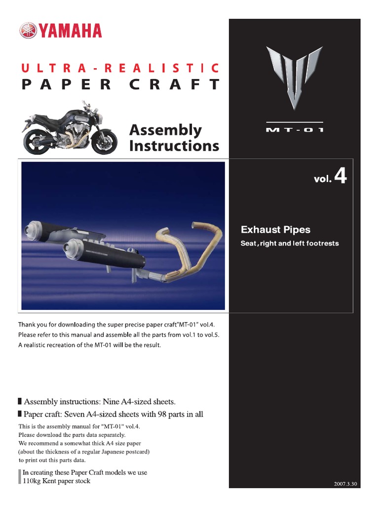 Yamaha MT-01 Papercraft Assembly Guide | PDF | Adhesive | Scissors