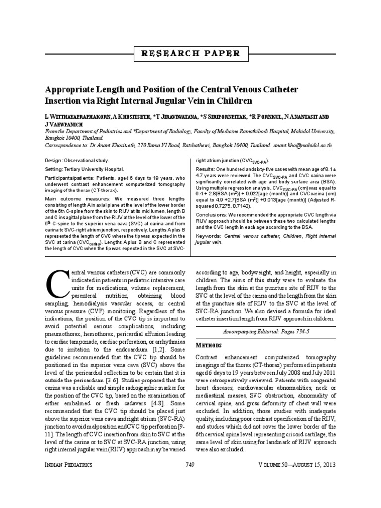 CVC Length Guidelines for Children | PDF | Vein | Atrium (Heart)