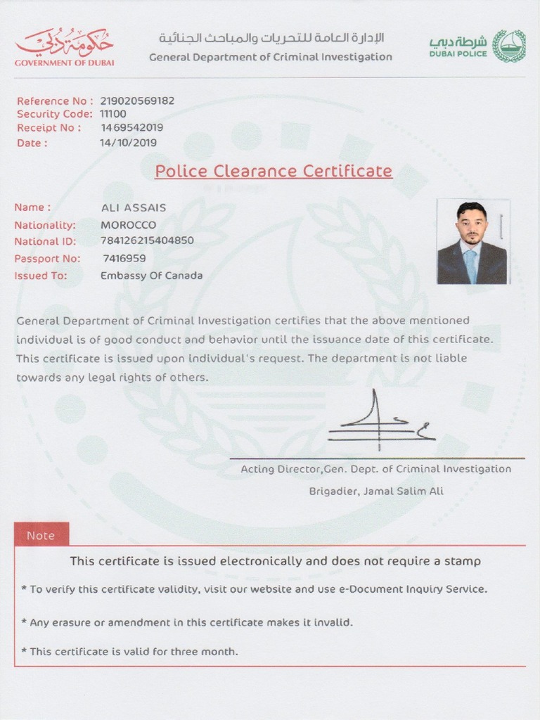 Clearance Certificate Dubai ALI | PDF