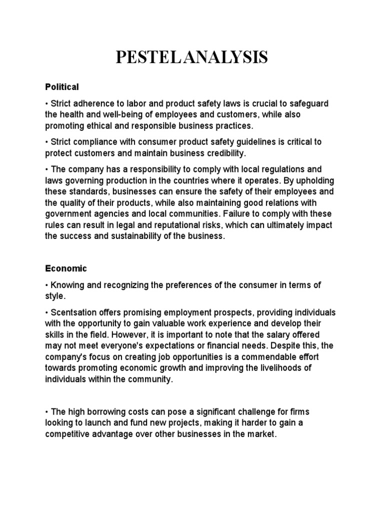 PESTEL Analysis for Scentsation | PDF | Business Ethics | Employment