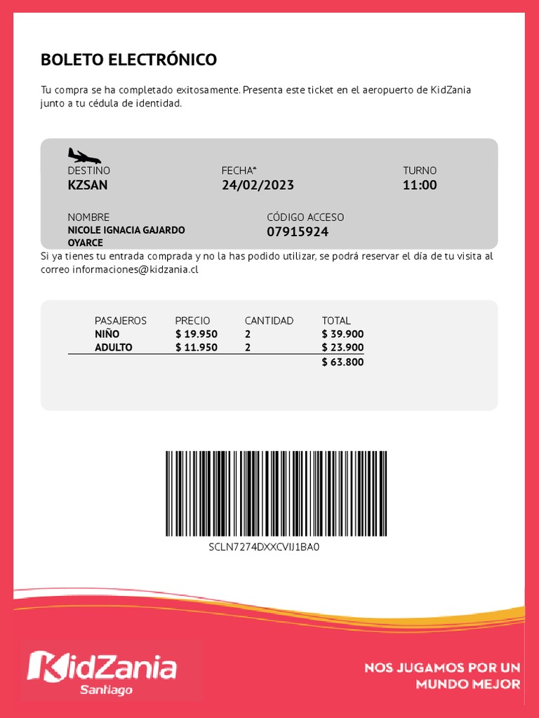 Ticket Electrónico KidZania | PDF
