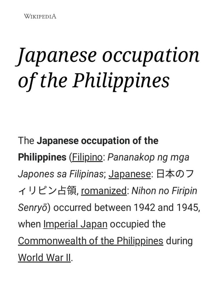Japanese Occupation of The Philippines - Wikipedia | PDF | South West ...