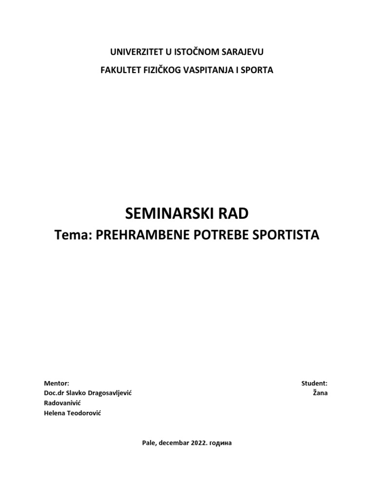 Prehrambene Potrebe Sportista | PDF