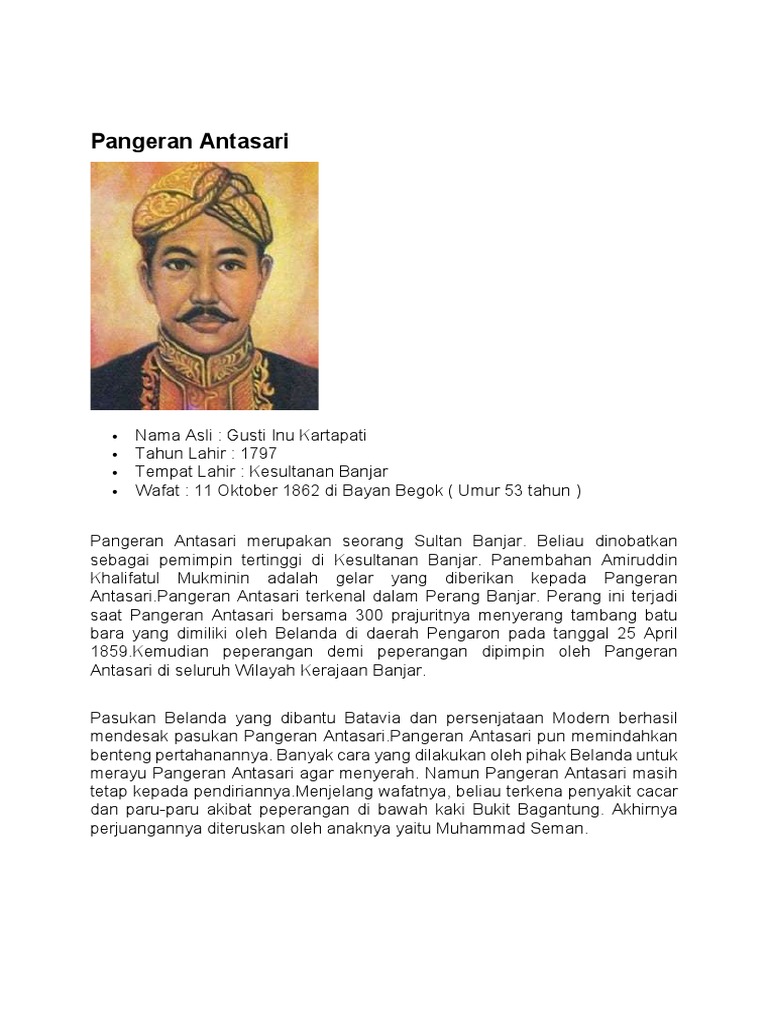 Pangeran Antasari: Pahlawan Perang Banjar | PDF | Klasik