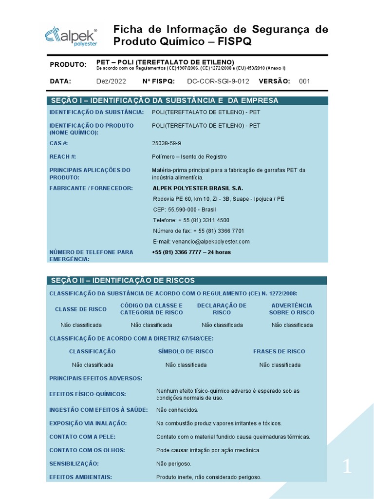 Fispq Pet Portugues | PDF | Desperdício | Solubilidade