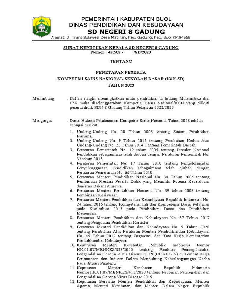 SK Sekolah Peserta KSN Edit | PDF