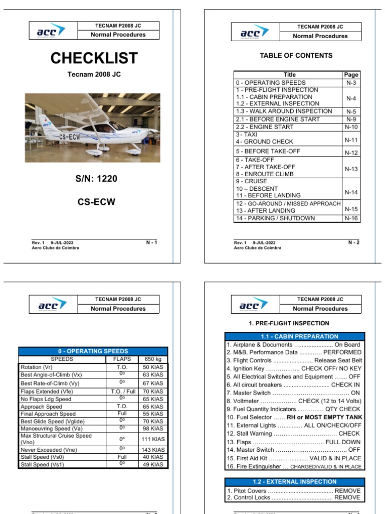TECNAM P2008 JC Normal Operating Procedures Manual | PDF | Carburetor | Throttle