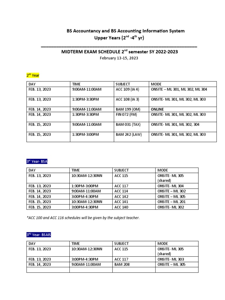Midterm Exam Schedule Feb 2023 | PDF