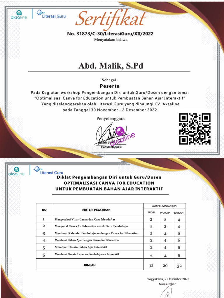 Sertifikat Workshop Literasi Guru | PDF