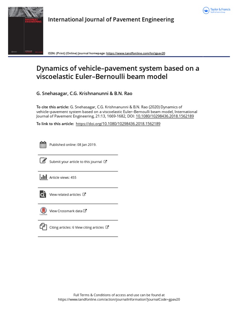 Dynamics of Vehicle Pavement System Based On A Viscoelastic Euler Bernoulli Beam Model | PDF ...