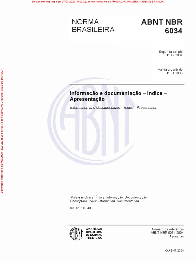 Norma ABNT - NBR - 6034 - Indice | PDF
