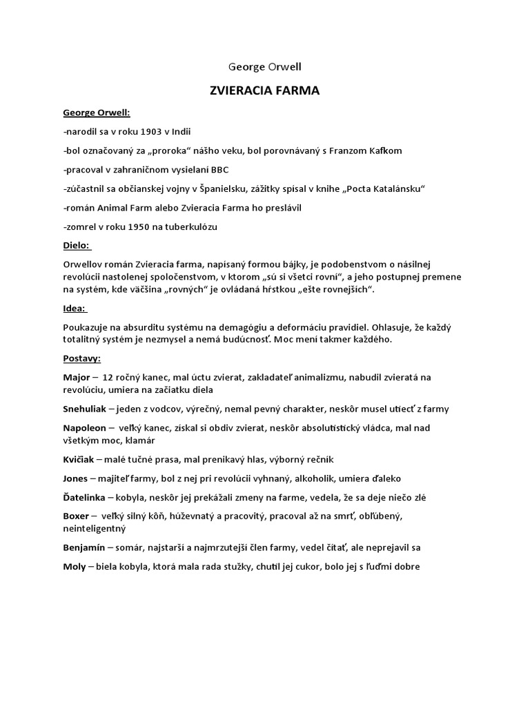 George Orwell - Zvieracia Farma | PDF