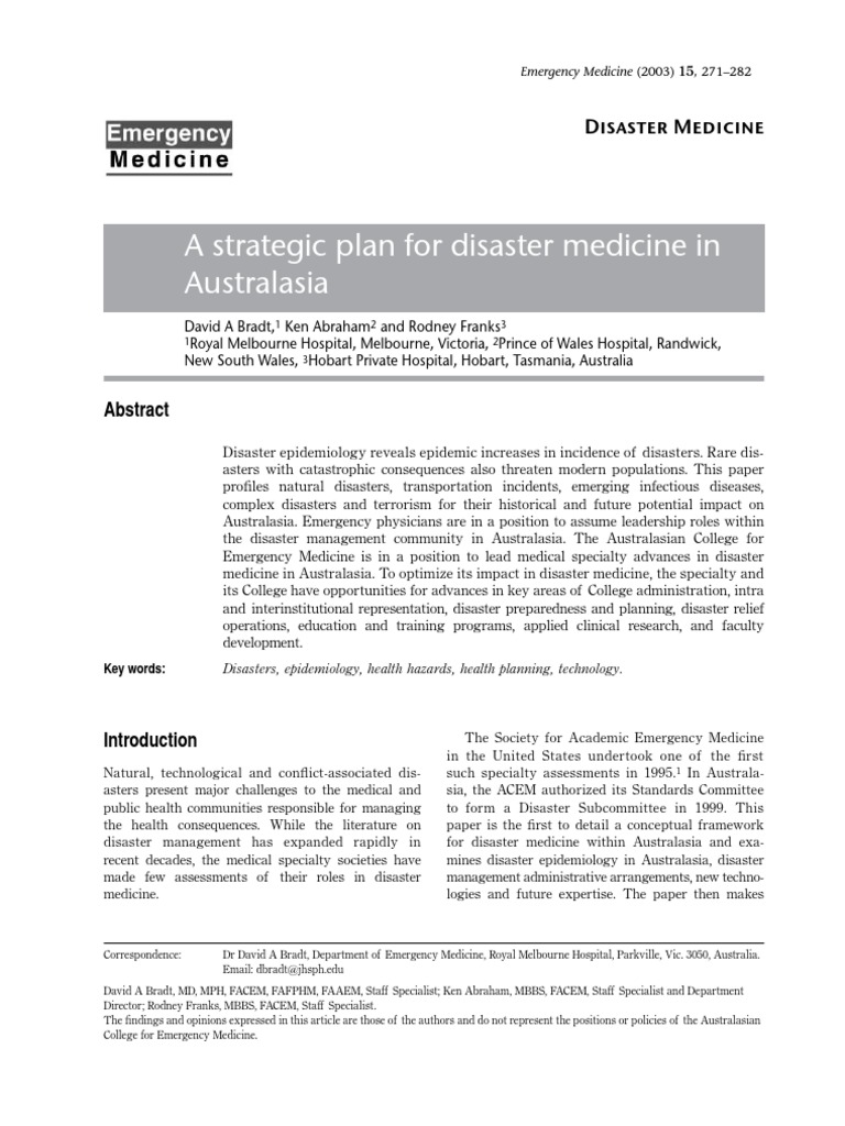Disaster Medicine Strategies in Australasia | PDF | Emergency ...