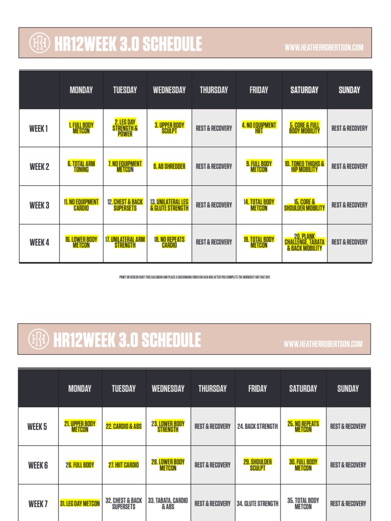 HR12WEEK 3 Calendar | PDF | Aerobic Exercise | High Intensity Interval ...