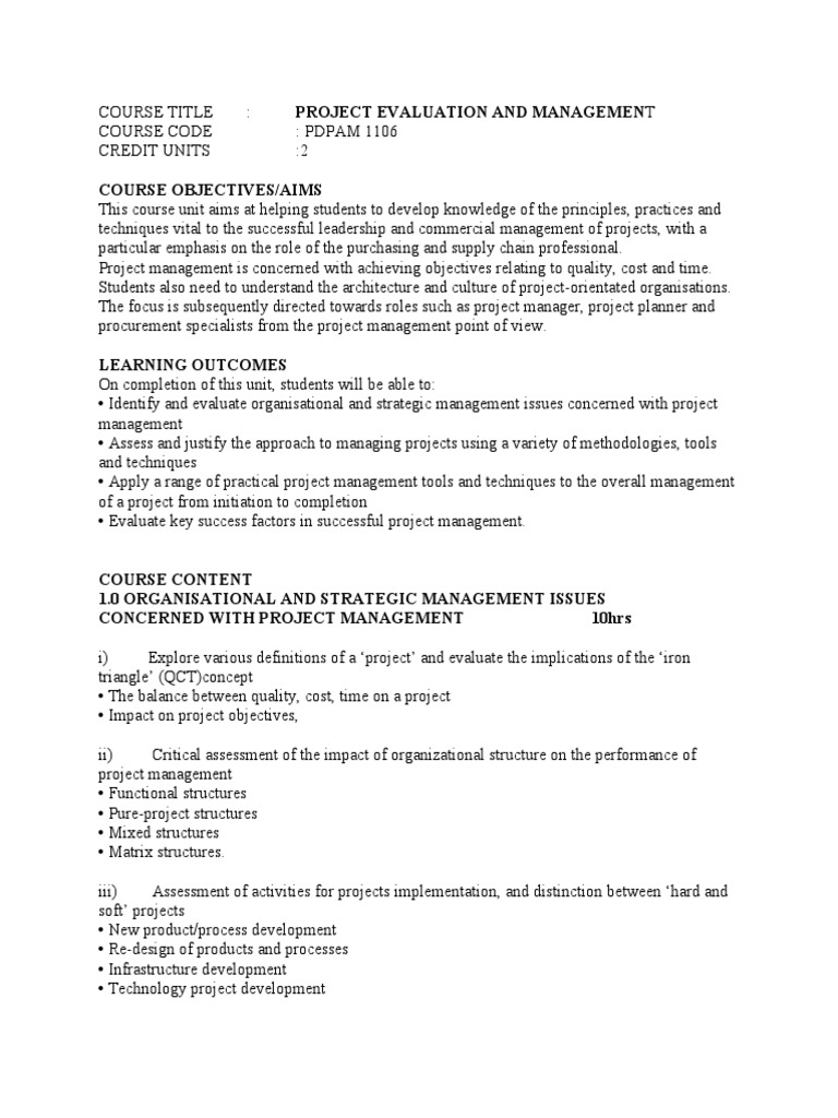 Project Evaluation and Management | PDF | Project Management ...