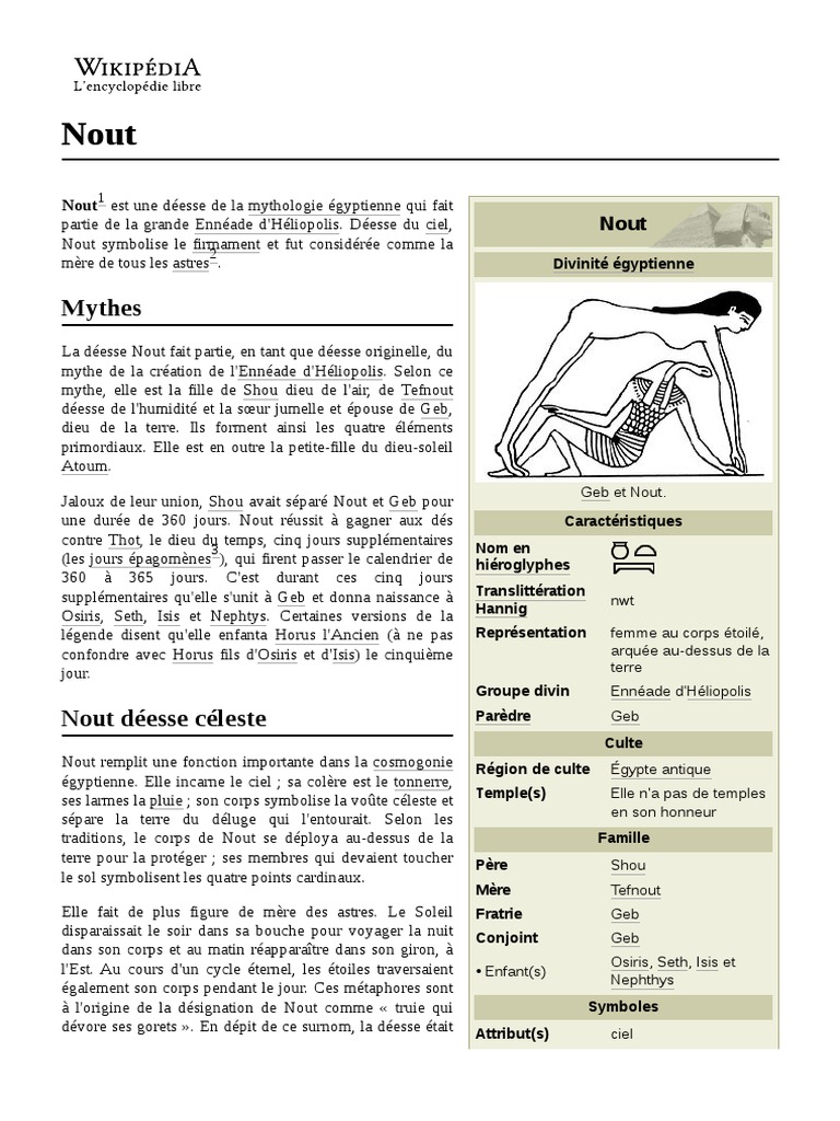 Nout | PDF | Personnages mythologiques | Égypte antique