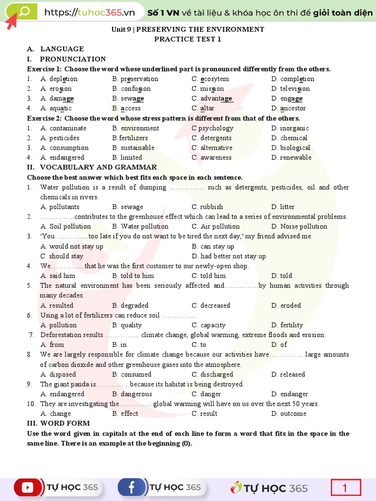 Practice Test Unit 9 Pdf Climate Change Pollution