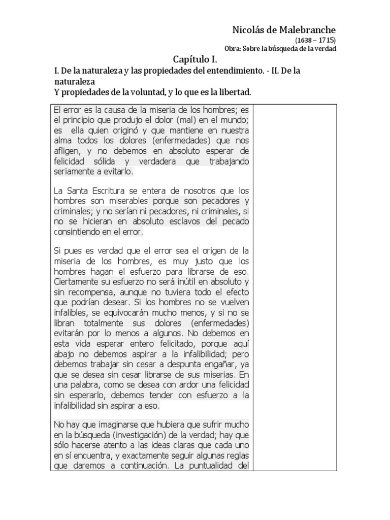 Sobre La Búsqueda de La Verdad - Nicolás de Malebranche | PDF | Verdad ...