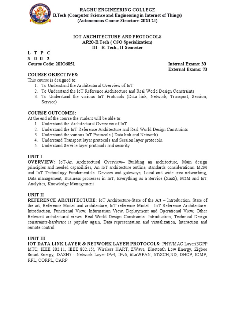 IoT Architecture & Protocols Syllabus | PDF | Internet Of Things | Computer Network