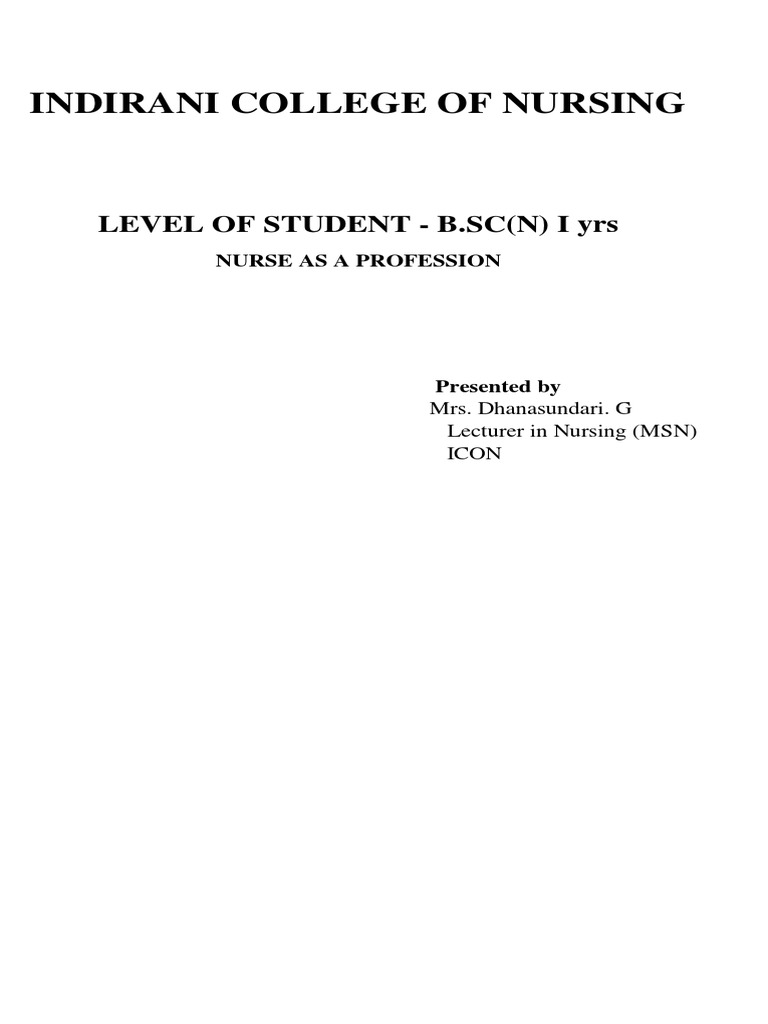 Understanding Nursing as a Profession | PDF | Nursing | Profession