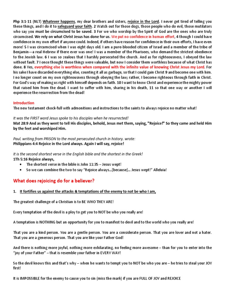 Sermon - Rejoice in The Lord | PDF | Jesus | Faith