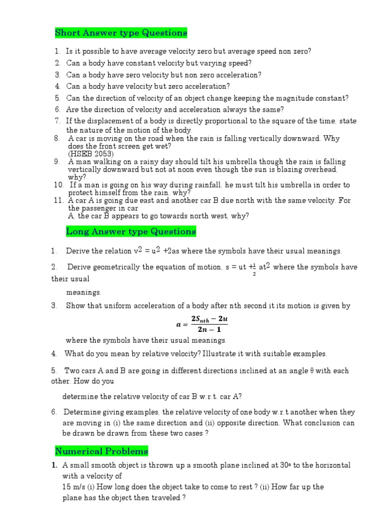 Physics Motion and Projectile Q&A | PDF | Acceleration | Projectiles