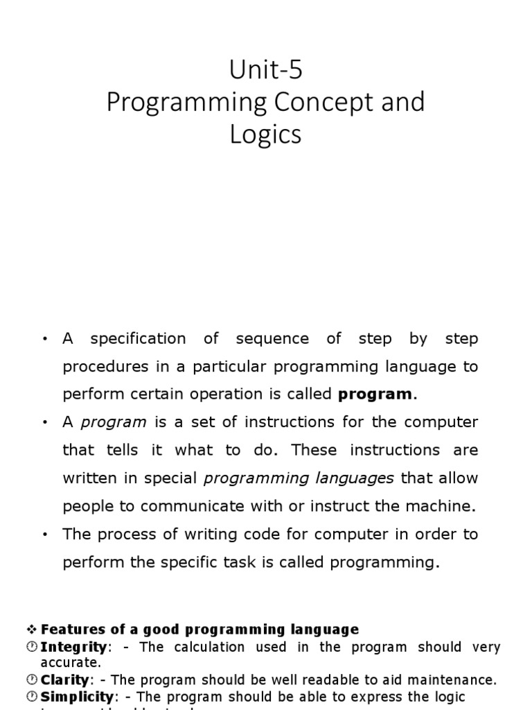 Unit 5 Programming Logic and Concept | PDF