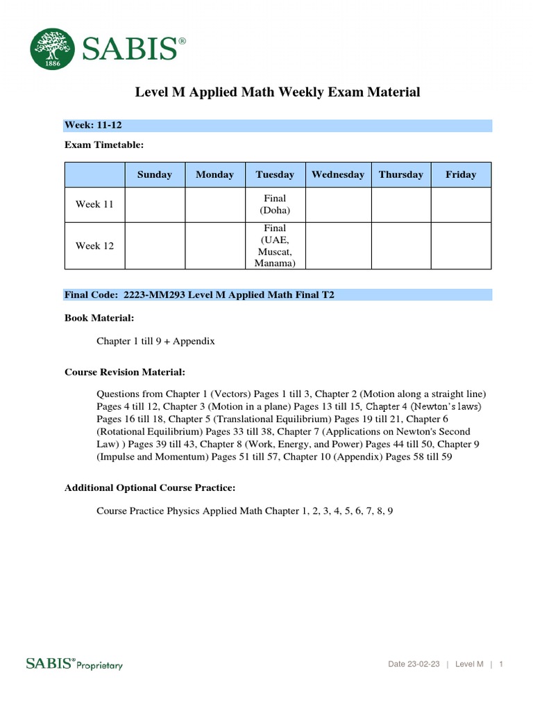 2223 Level M Applied Math Final Exam Materials T2 | PDF