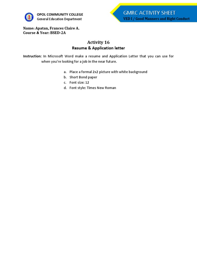 GMRC Activity 16 | PDF