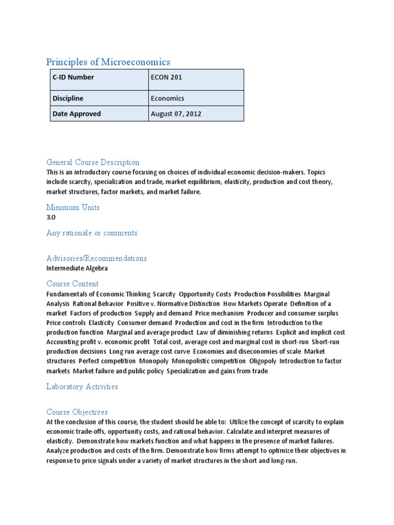 ECON 201 Principles of Microeconomics | Download Free PDF | Market ...