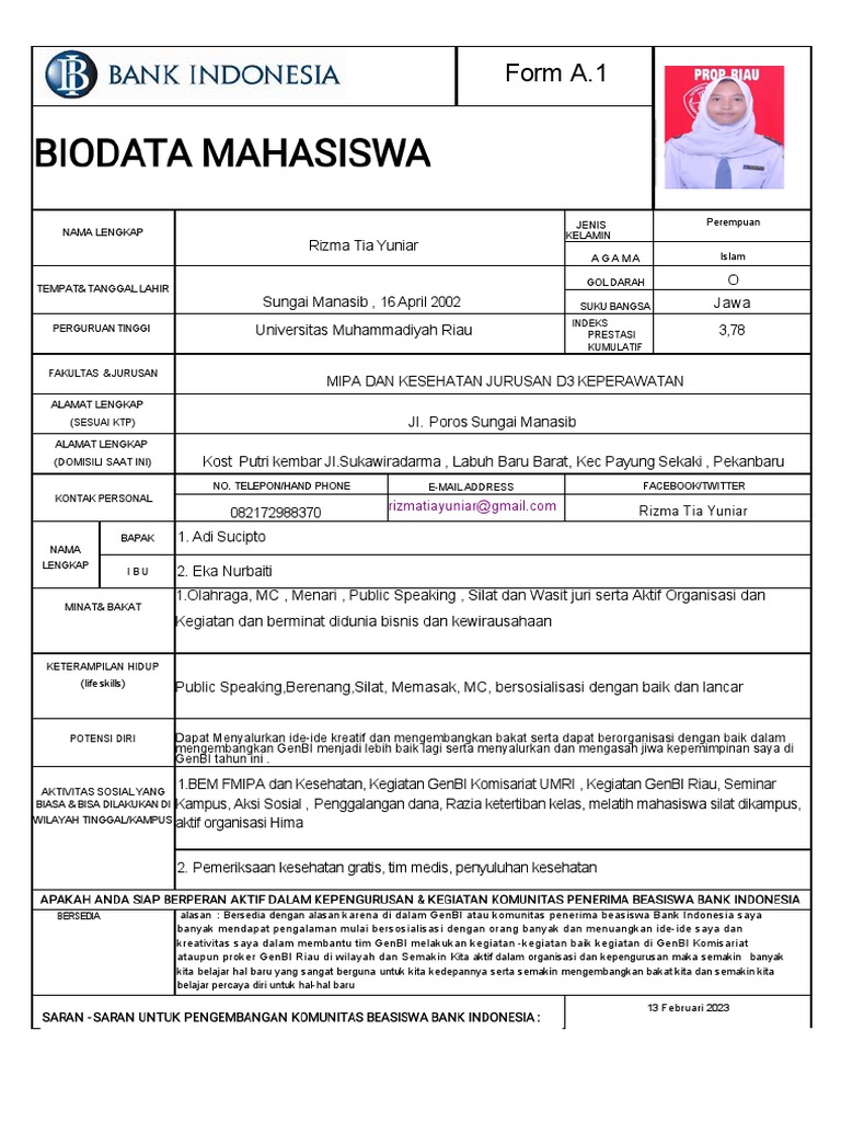 1 - RizmaTiaYuniar - FORM A1 | PDF