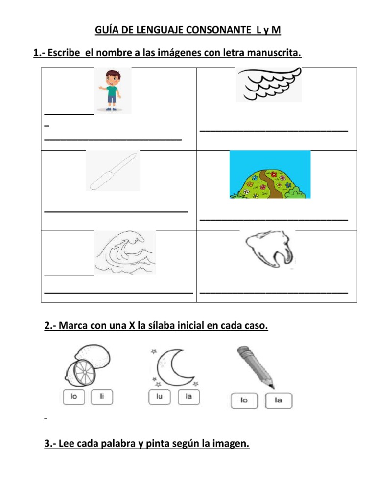 GUÍA DE LENGUAJE CONSONANTE L y M | PDF