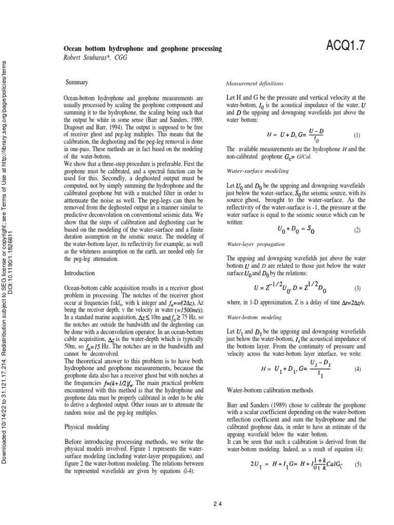 Ocean Bottom Hydrophone Processing Soubaras Pdf Calibration Attenuation 