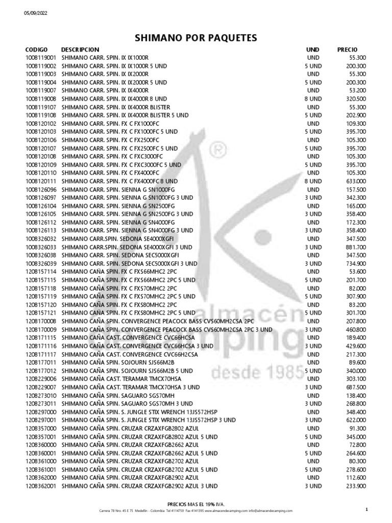 Shimano X Paquetes Sep 5 2022 | PDF Shimano X Paquetes Sep 5 2022 | PDF