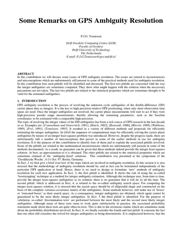 Some Remark On GPS Ambiguity Resolution | PDF | Least Squares | Normal ... Some Remark On GPS Ambiguity Resolution | PDF | Least Squares | Normal ...