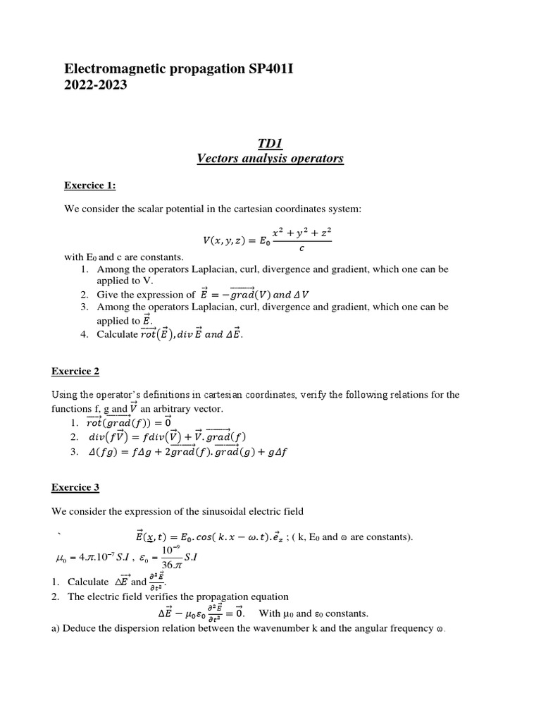 Sp401i TD1 | PDF | Euclidean Vector | Applied And Interdisciplinary Physics