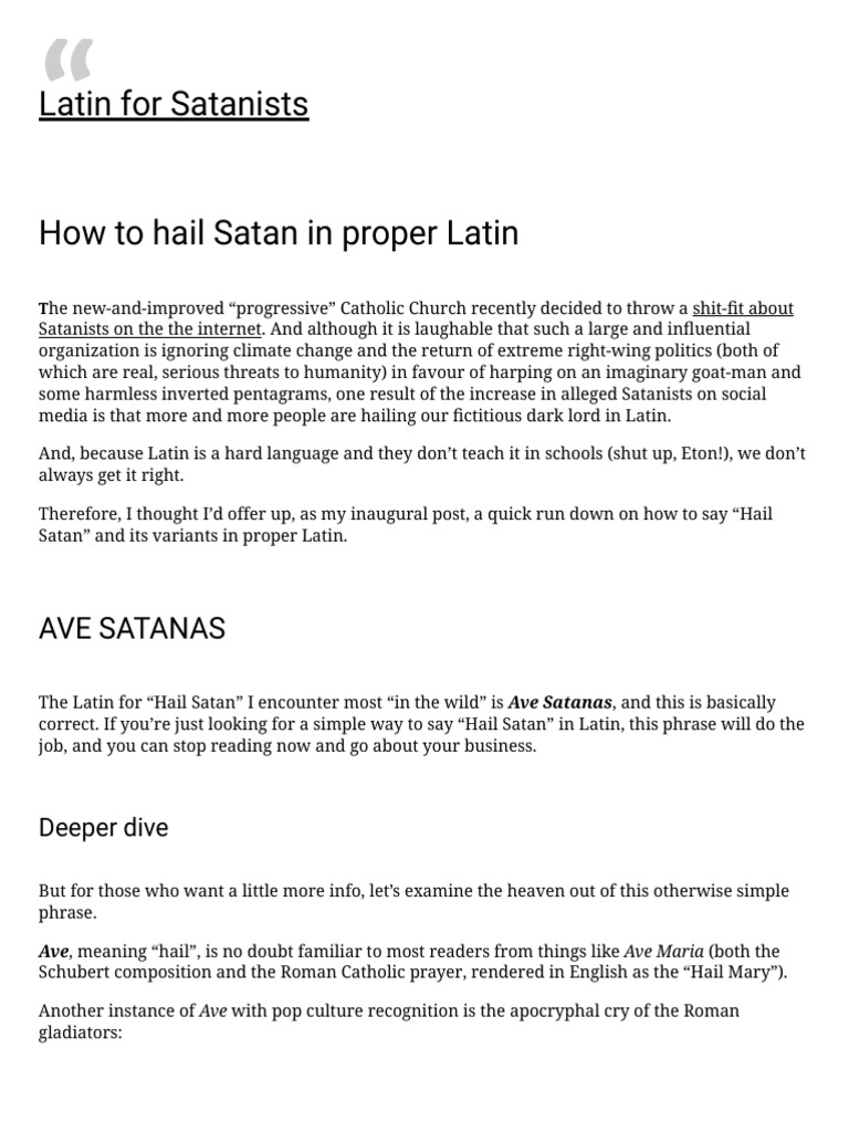 How To Hail Satan in Proper Latin - Latin For Satanists | PDF ...
