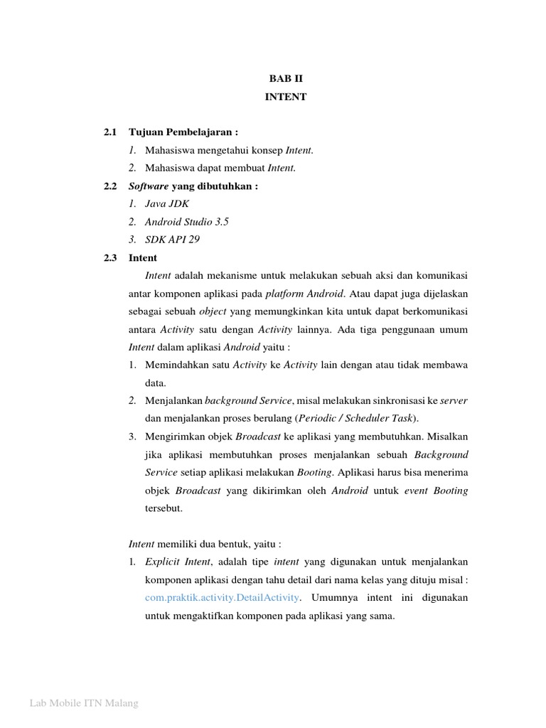 Modul Praktikum Mobile BAB Intent Activity | PDF