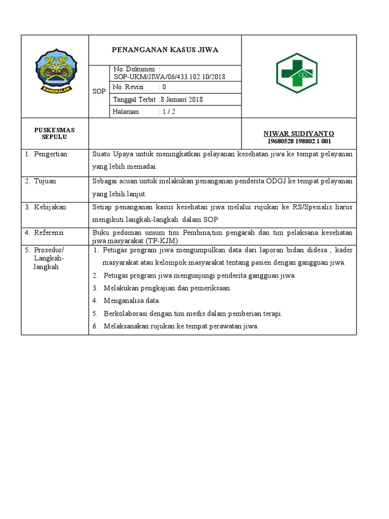 SOP Penanganan Pasien Jiwa | PDF
