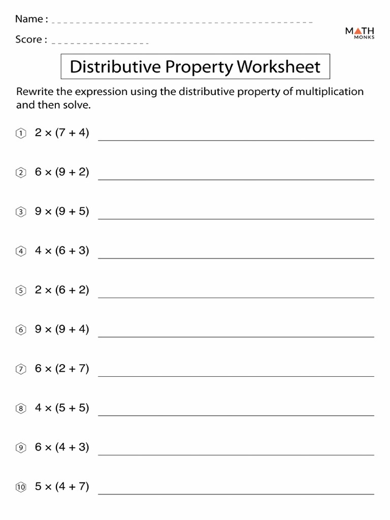 6th Grade Distributive Property Worksheet | PDF